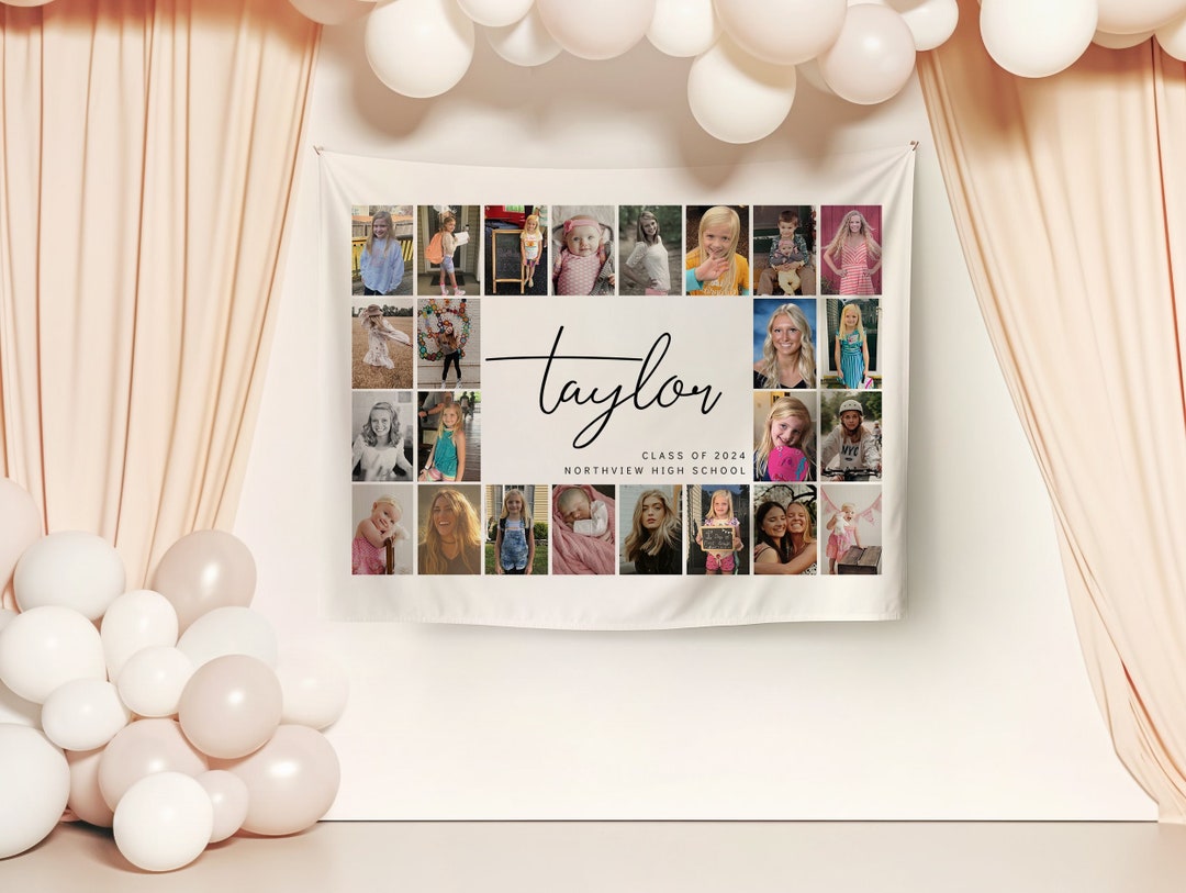 Graduation Photo Collage Fabric Banner Tapestry 24 Photos - Grad Party ...