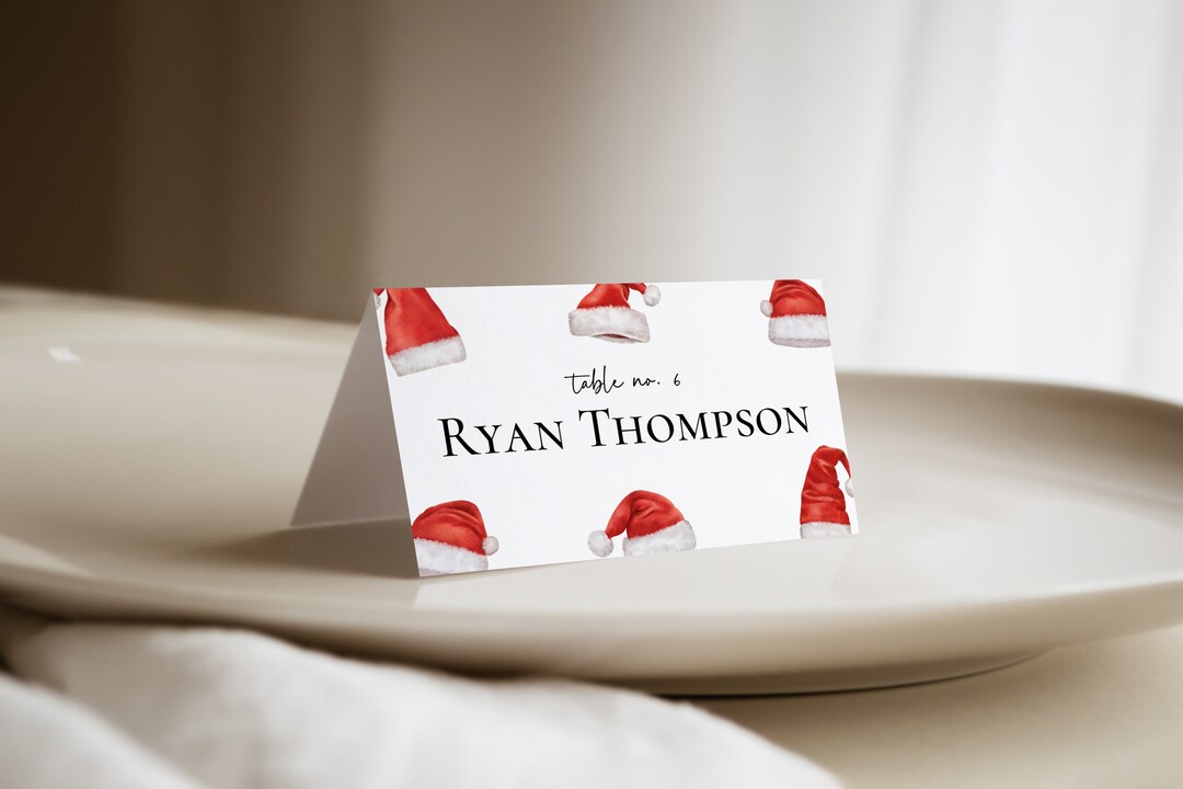 Holiday Place Cards, Santa Hat Food Tent Cards, Santa Baby Shower ...