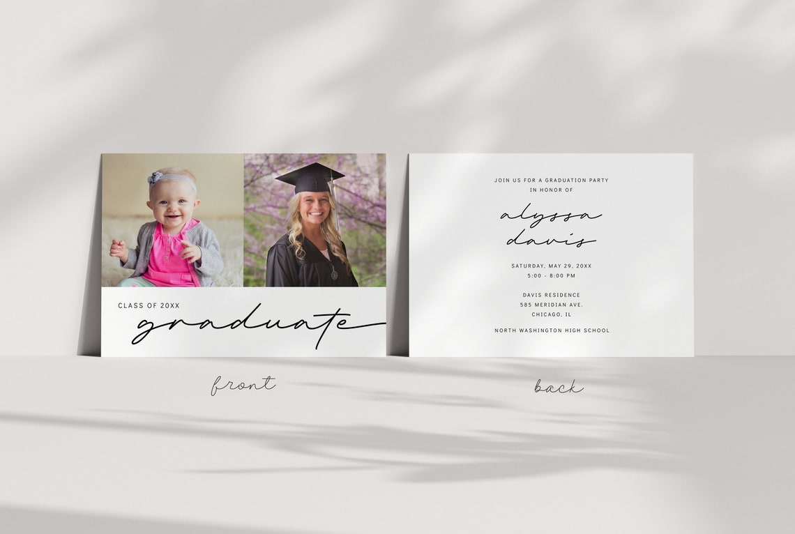 Now and Then Graduation Party Invitation - Two Photos Grad Invite ...
