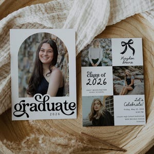 Black Bow Graduation Invitation, Canva Template, Editable Girl Grad ...