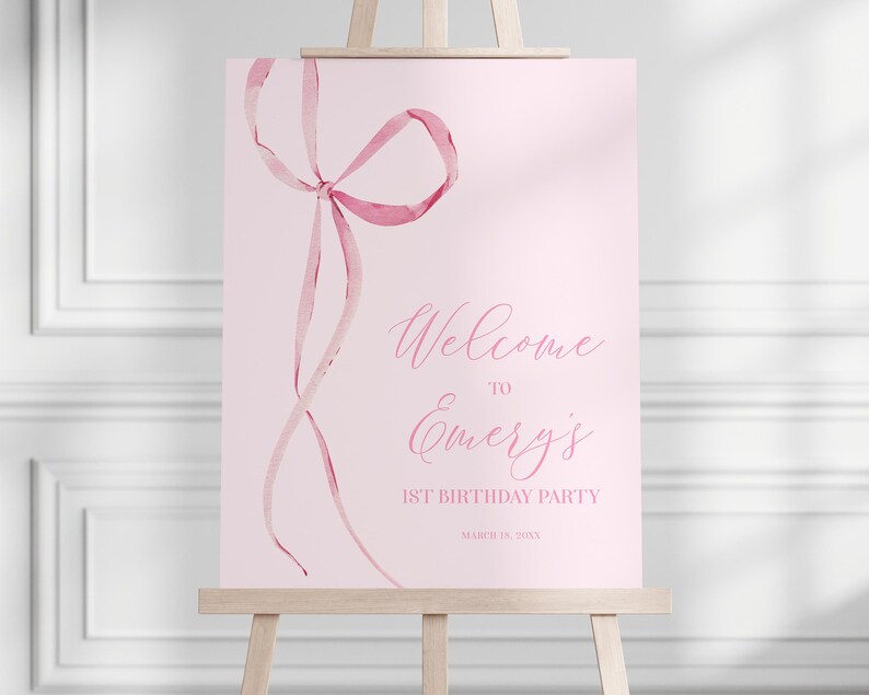 Pink Bow Welcome Sign, Coquette Aesthetic Ribbon Entrance Sign ...