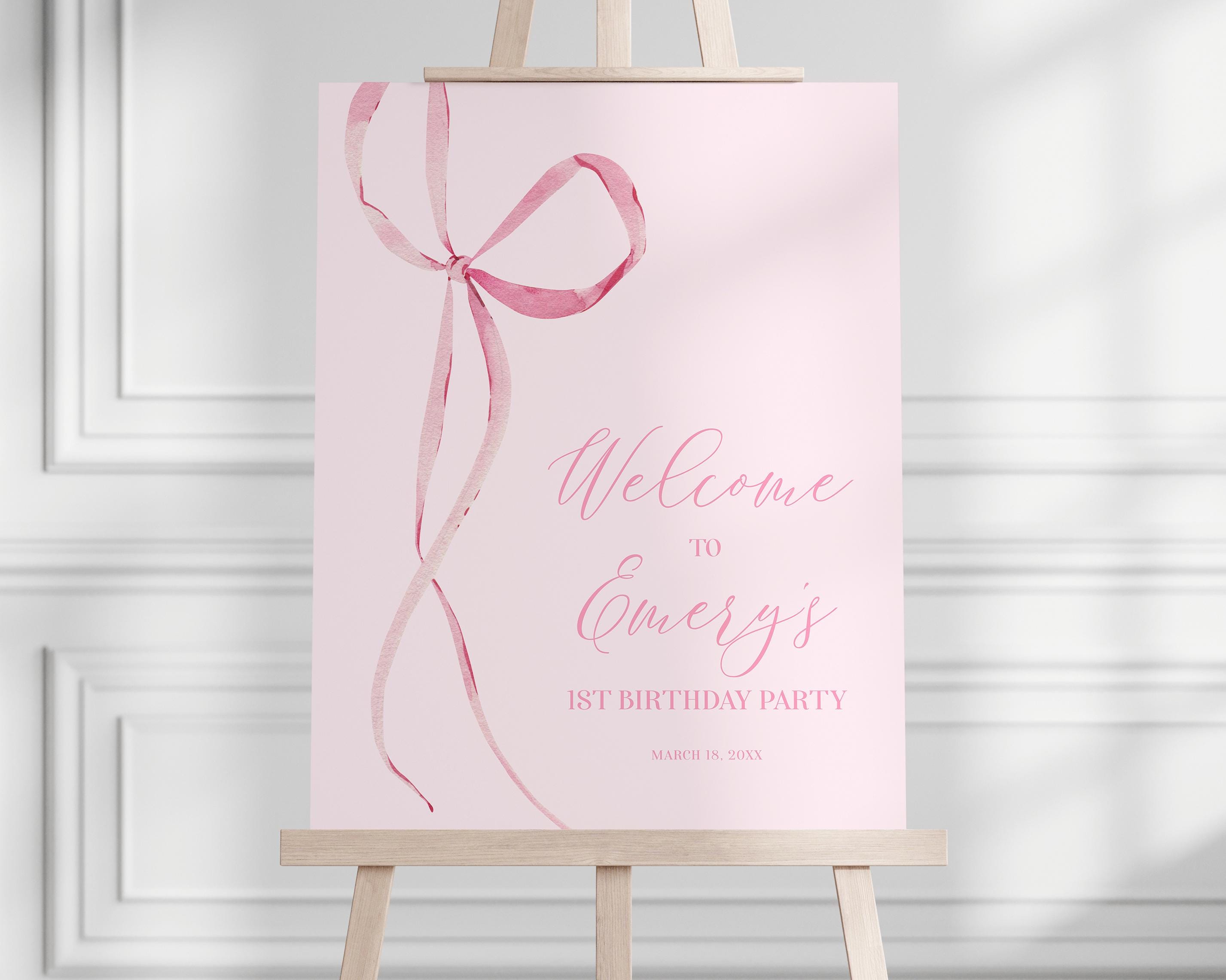 Pink Bow Welcome Sign, Coquette Aesthetic Ribbon Entrance Sign ...