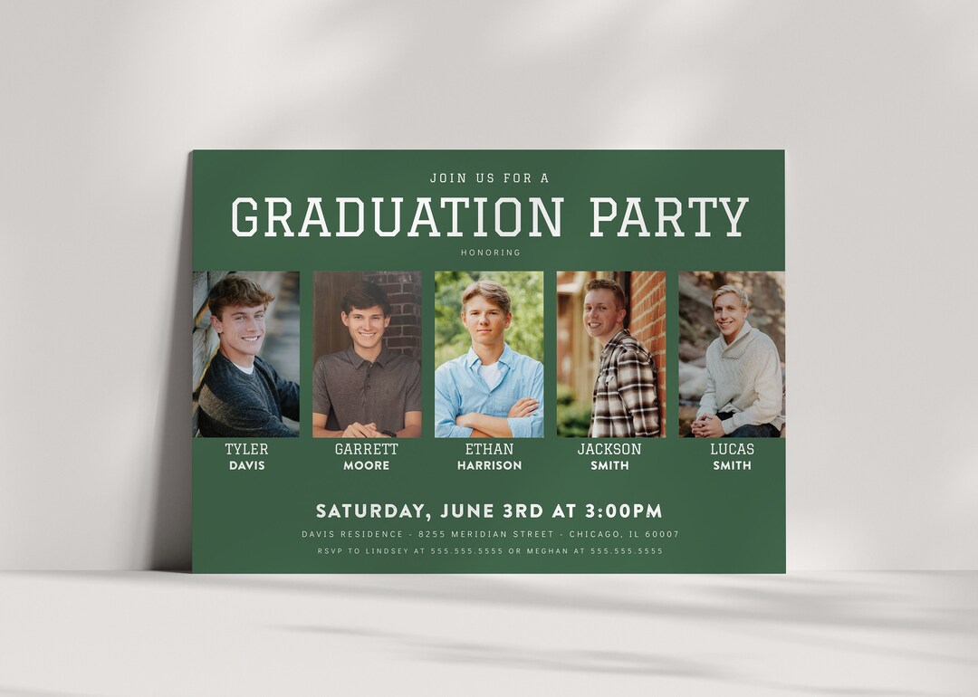 Joint Graduation Party Invitation, Five Person Grad Party Invite - 5 ...