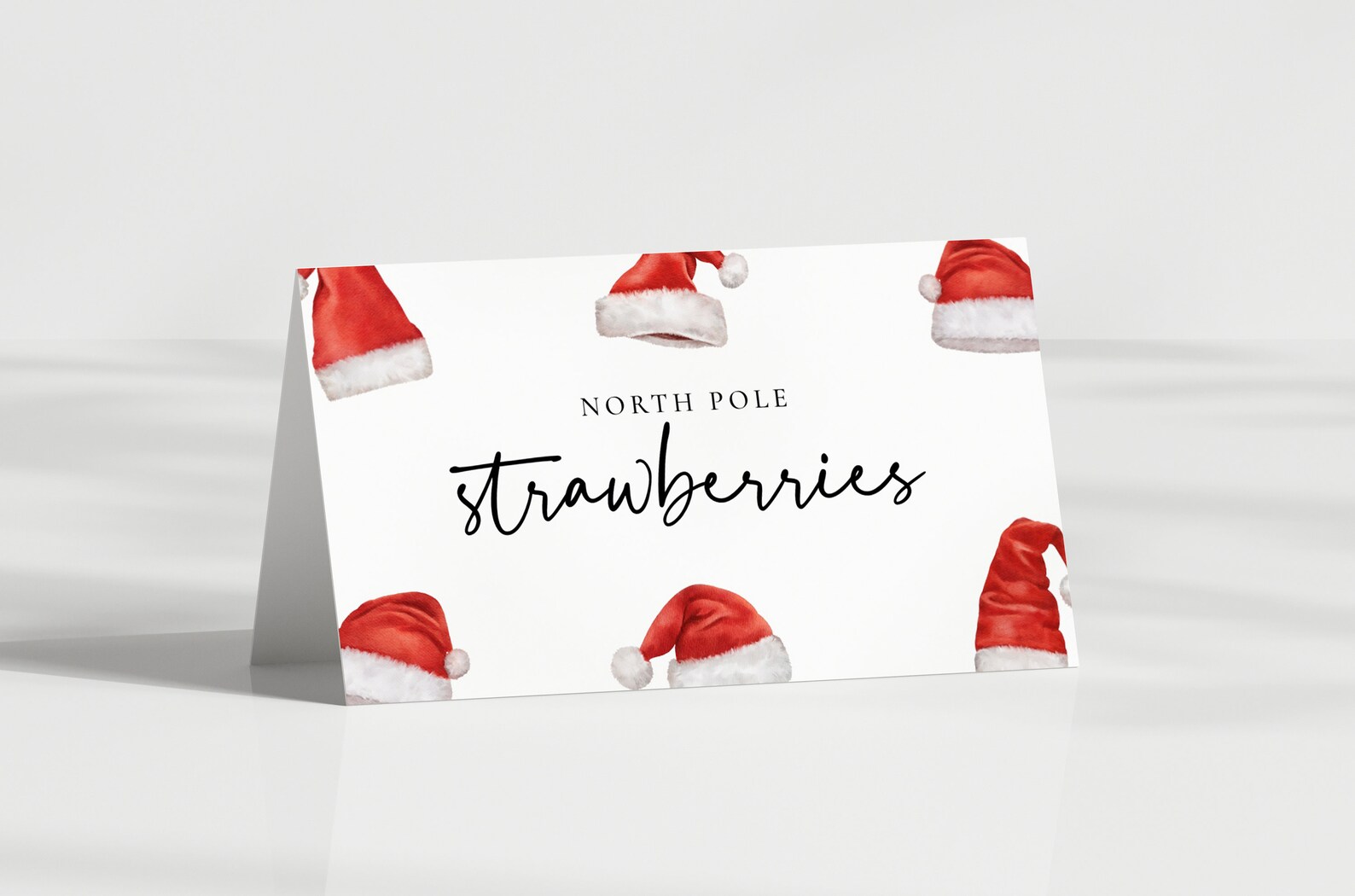 Holiday Place Cards, Santa Hat Food Tent Cards, Santa Baby Shower ...
