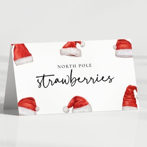 Holiday Place Cards, Santa Hat Food Tent Cards, Santa Baby Shower ...