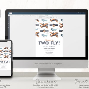 Two Fly Airplane Birthday Invitation for Second Birthday Party ...