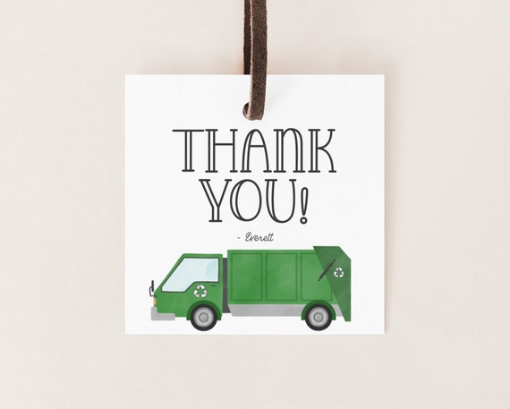 Garbage Truck Birthday Party Favor Tag - Recycling Trash Truck - Thank ...