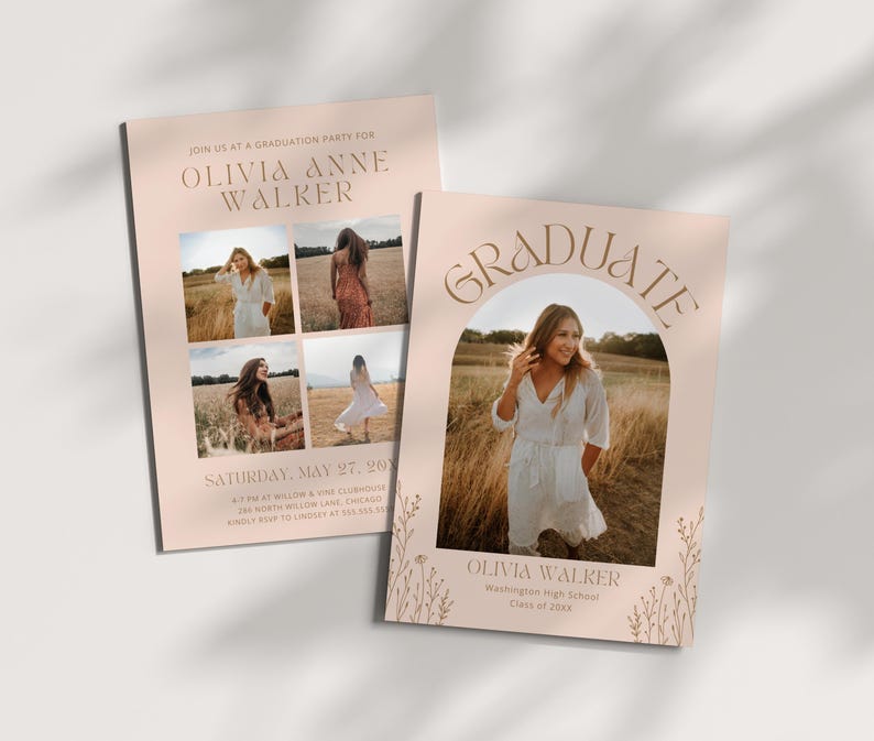 Boho Graduation Invitation, Canva Template, Editable Grad Party Invite ...