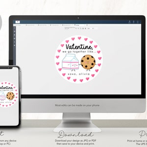 Milk and Cookie Valentine Circle - Print as Tag or Sticker - Editable ...