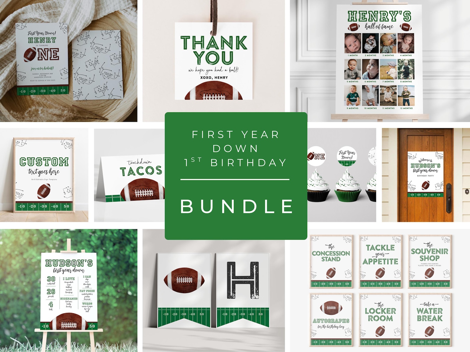 First Year Down Birthday Sign - Football Party Sign - Football Birthday ...