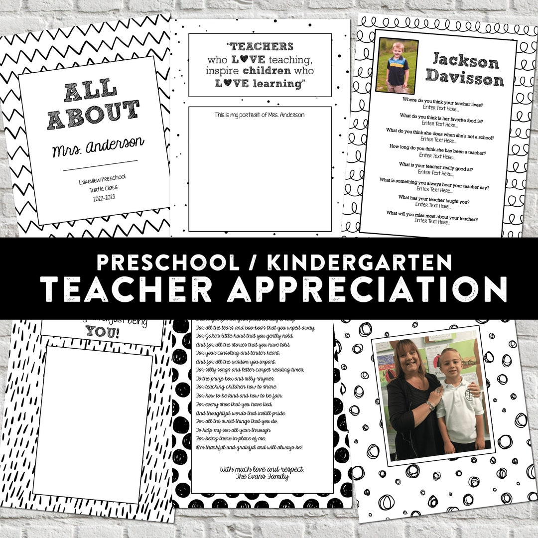 Teacher Appreciation Gift - All About My Teacher - Preschool Teacher ...