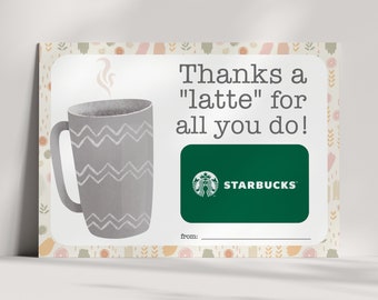 Printable Gift Card Holder, Teacher Appreciation Gift, Starbucks Gift ...
