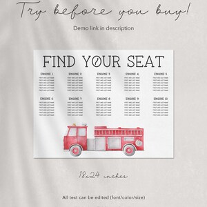 Firetruck Party Seating Chart - Firefighter - Fire Engine Birthday ...