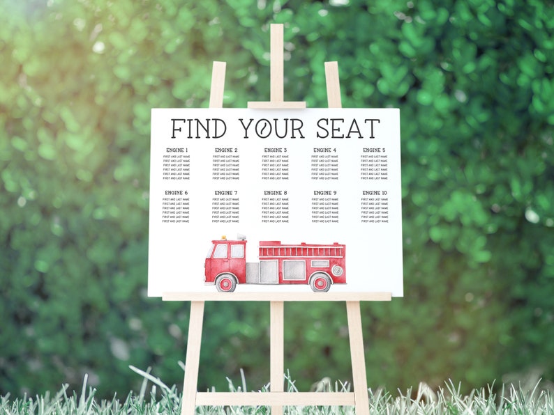 Firetruck Party Seating Chart - Firefighter - Fire Engine Birthday ...