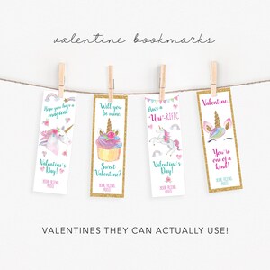 Unicorn Valentine Bookmarks - PRINTABLE - Unicorn Valentines - Girl ...