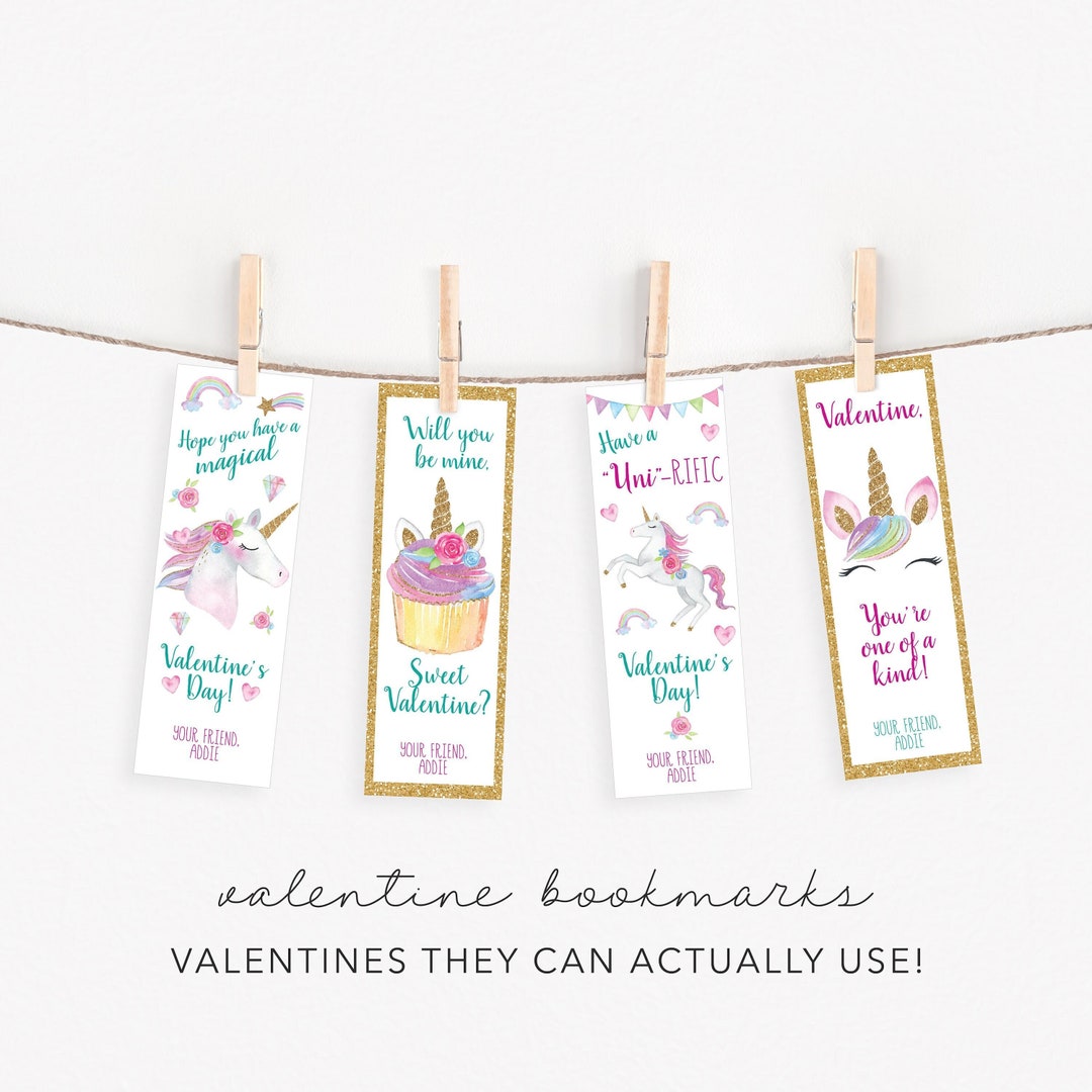 Unicorn Valentine Bookmarks - Editable - INSTANT DOWNLOAD - Girl ...
