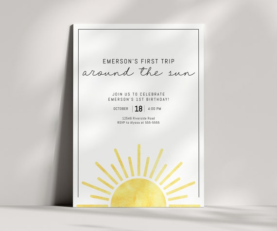 First Trip Around the Sun Birthday Invitation - First Birthday Party ...