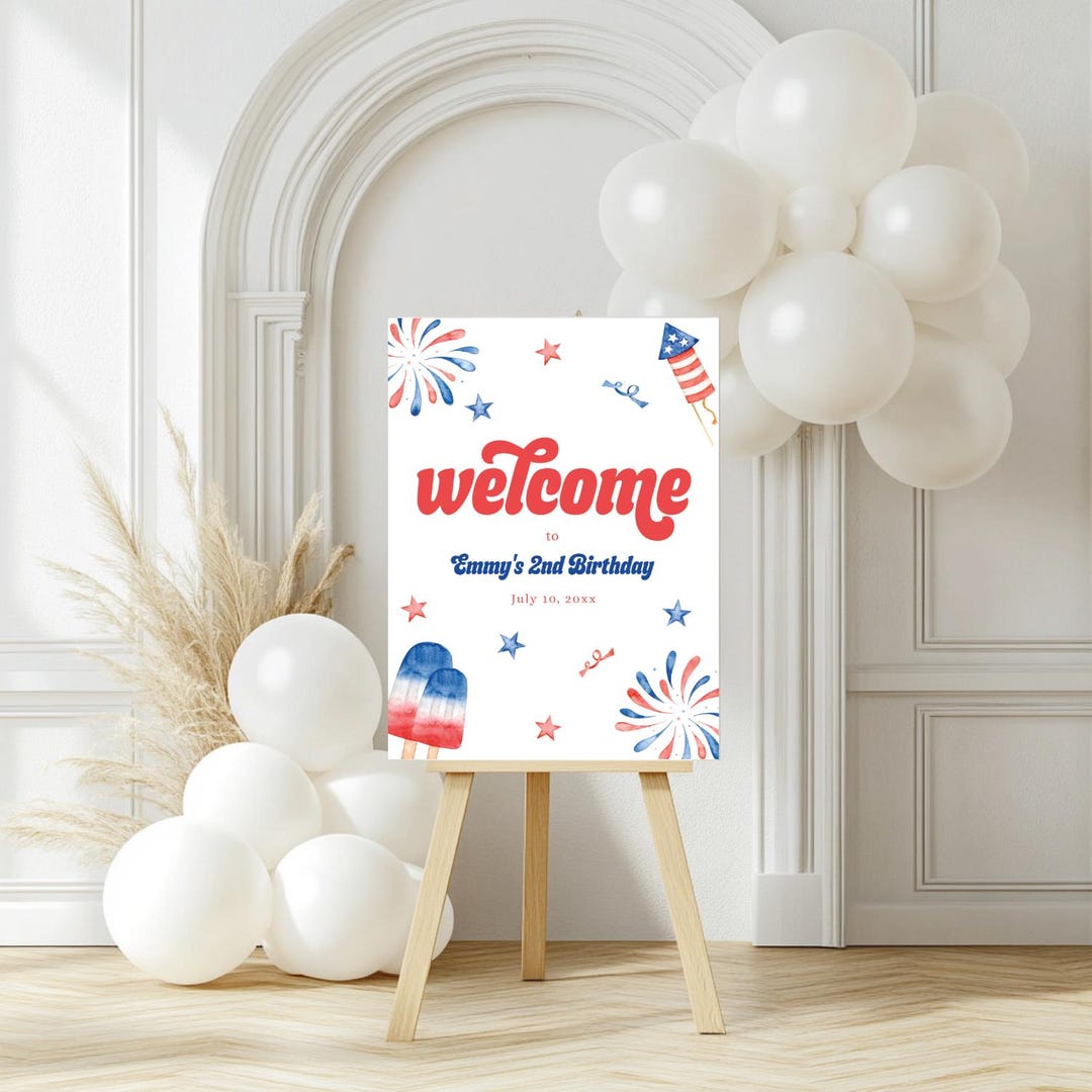 4th of July Welcome Sign - Fireworks and Popsicles Sign - Red White Due ...