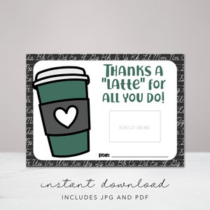 Coffee Gift Card Holder - Thanks a Latte - Teacher Appreciation - Thank ...