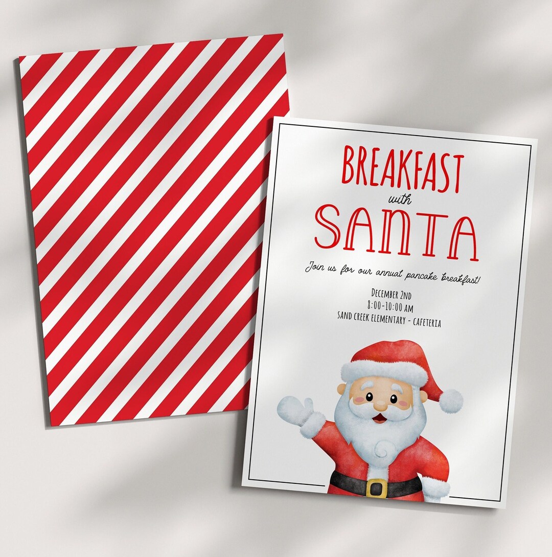Breakfast With Santa Invitation - Pancakes - Brunch - Watercolor ...