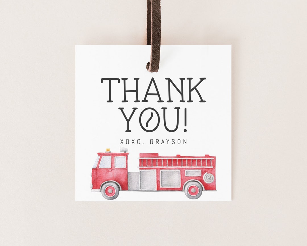 Firetruck Party Favor Tag - Firefighter Birthday - Minimalist - Thank ...
