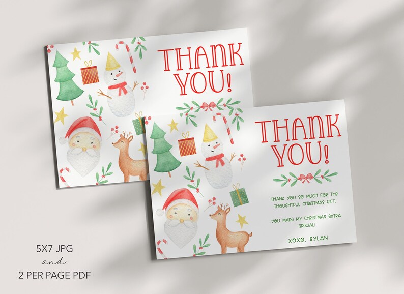 Editable Kids Christmas Thank You Card, Personalized Thank You Note ...