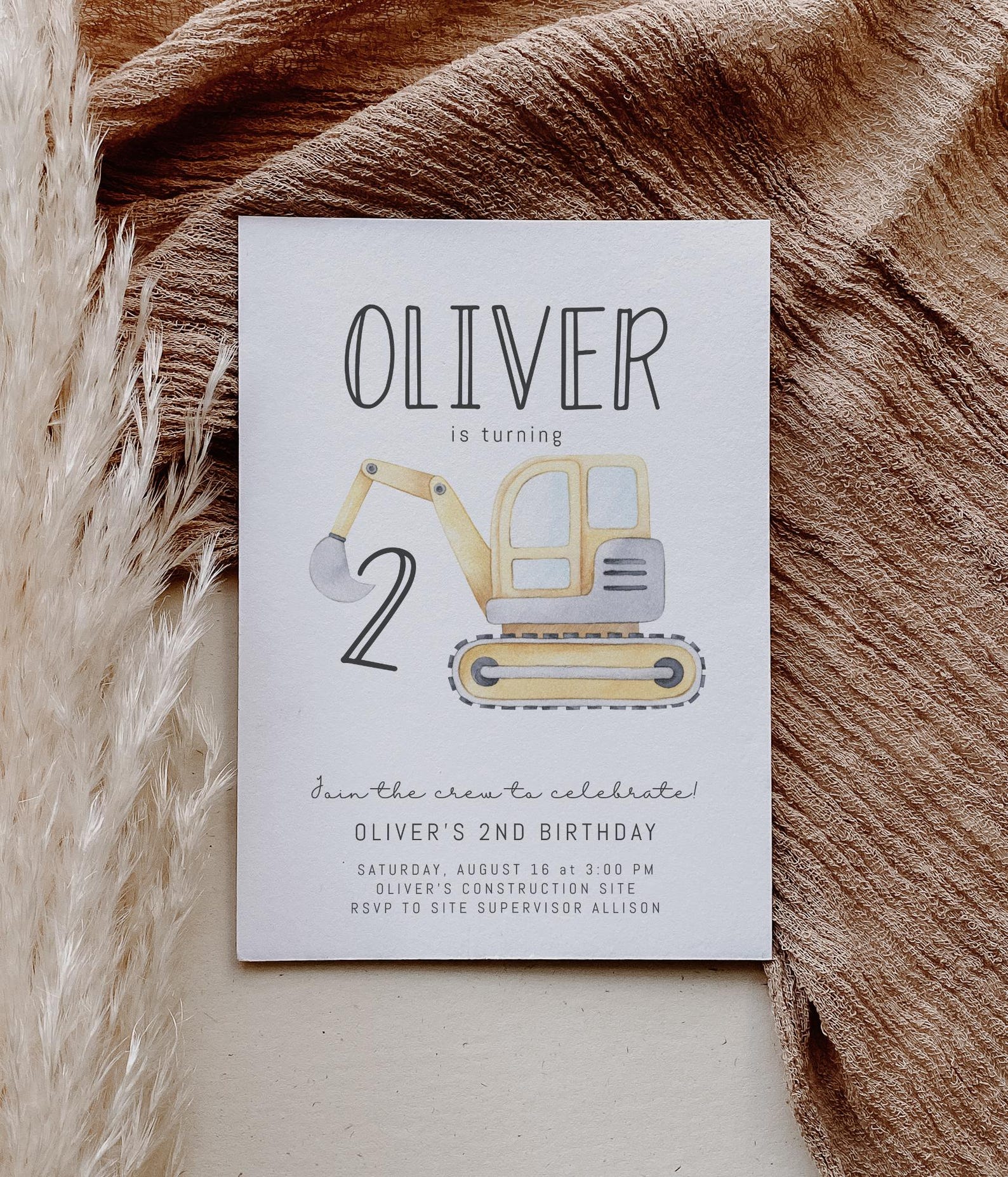 Construction Birthday Party Invitation BUNDLE, Excavator, Modern ...