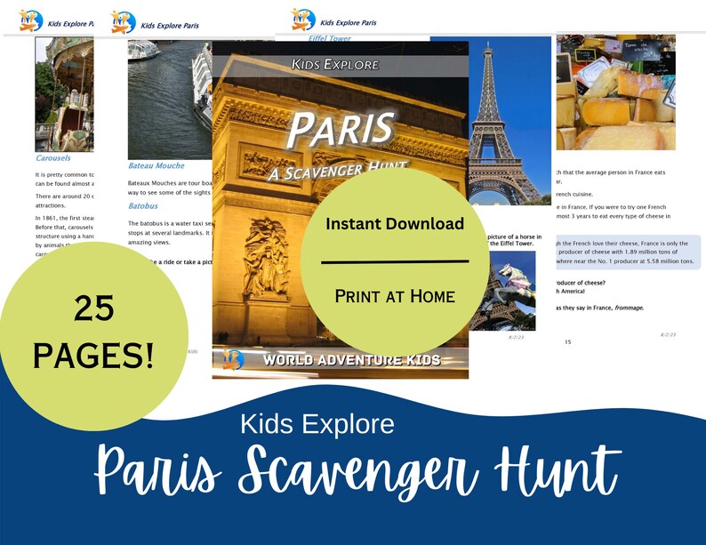 Kids Explore Paris, Scavenger Hunt, France, Kids Activity, Printable ...