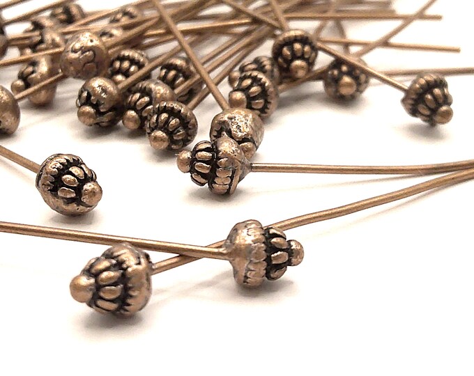 30 Antique Copper Ornate Head Pins 50mm (6D3) - Etsy