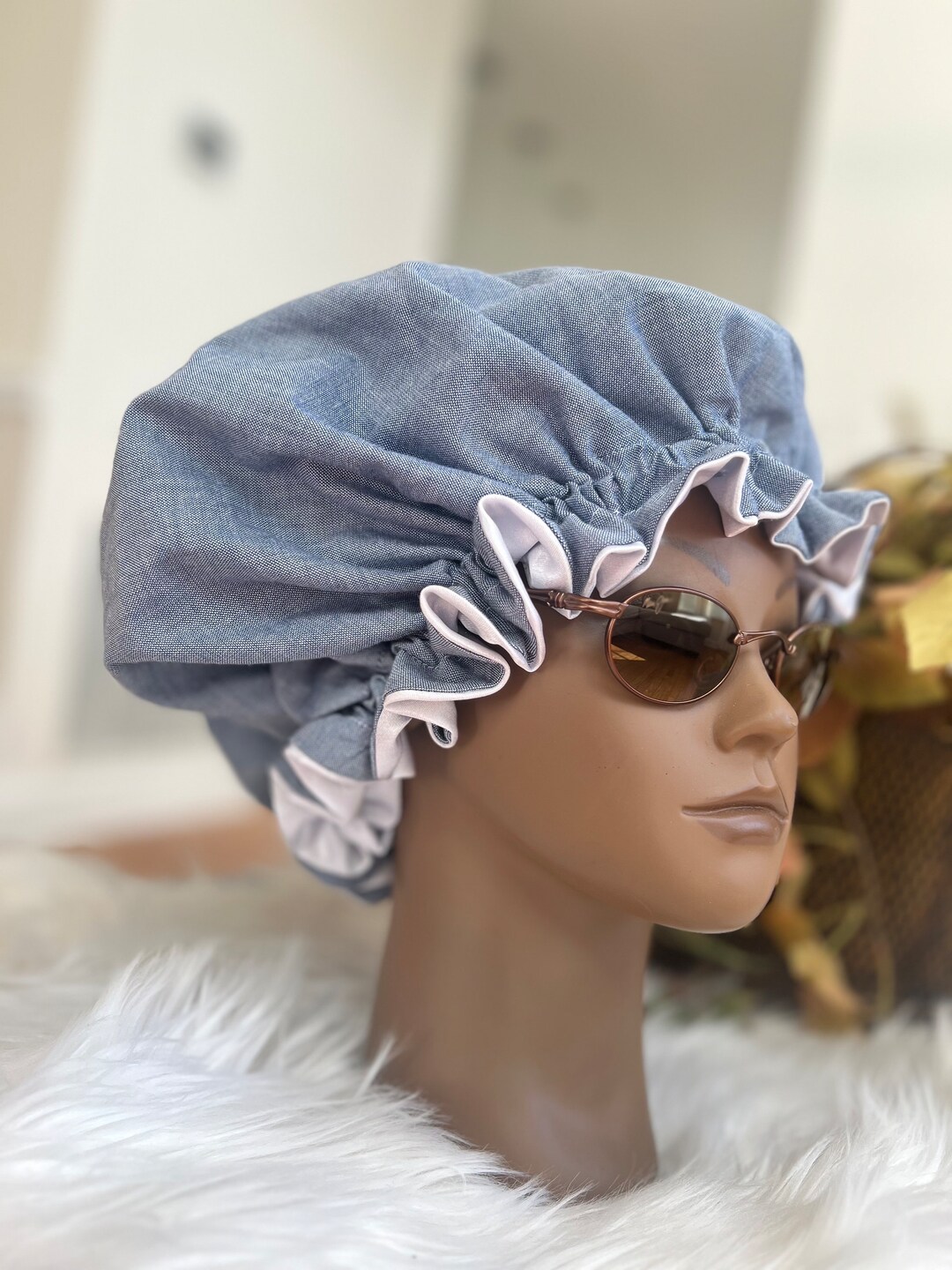 Adjustable Satin Lined Bonnet Made With Denim Fabric |reversible Satin ...