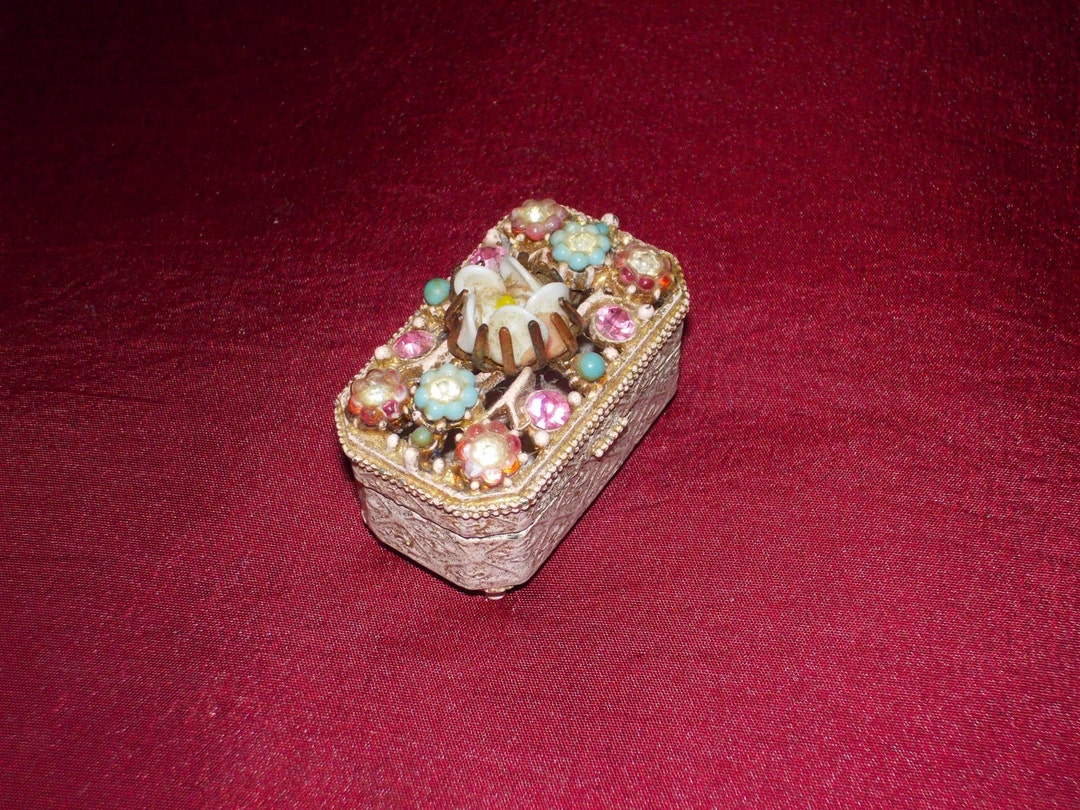 Vintage Rhinestone Florenza Trinket Box - Etsy