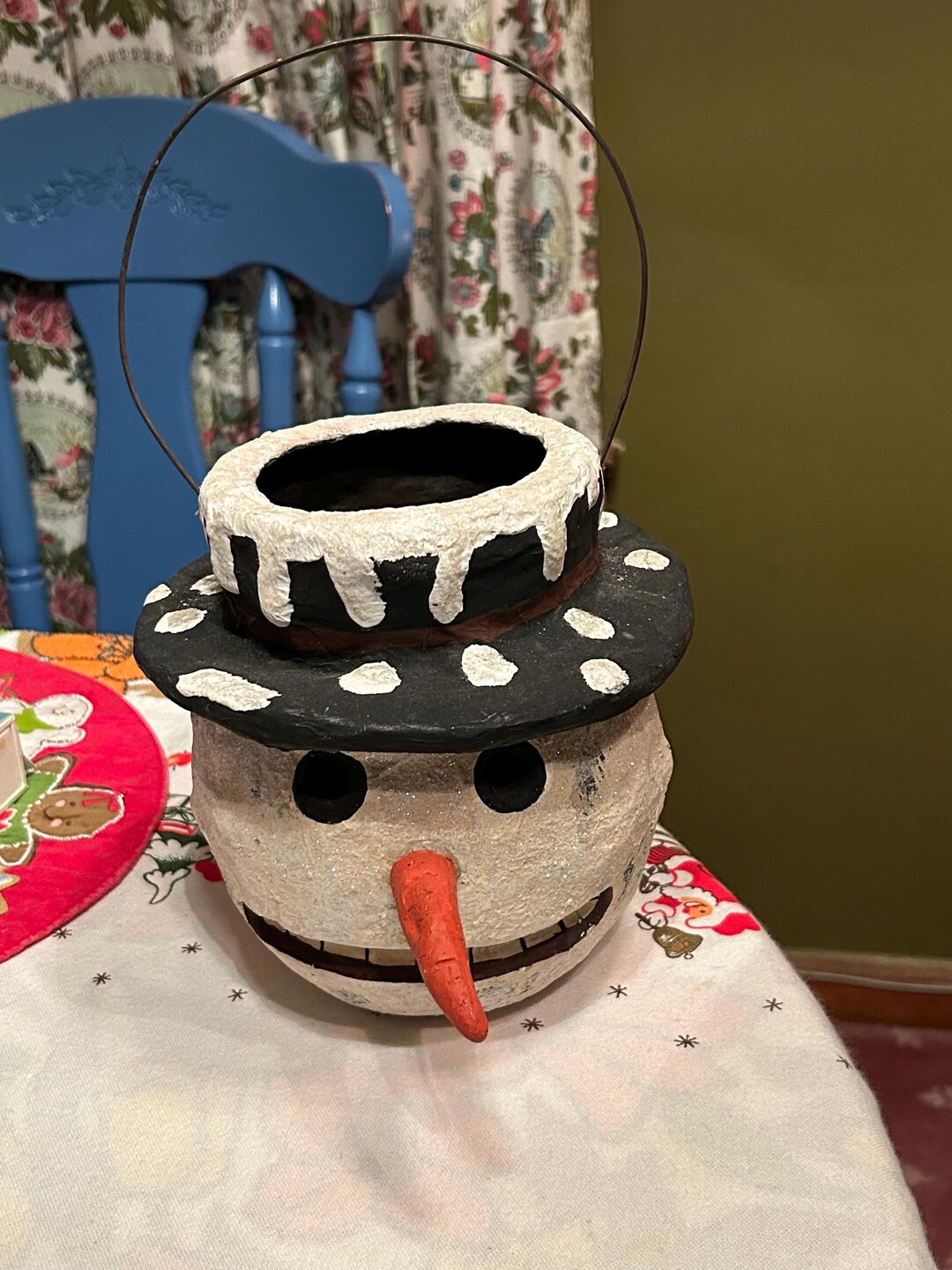 Vintage Bethany Lowe Paper Mache Snowman Pail Rare - Etsy