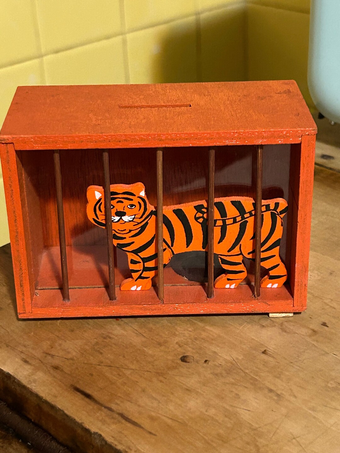 Vintage Enesco Japan Wood Tiger Bank With Stopper - Etsy
