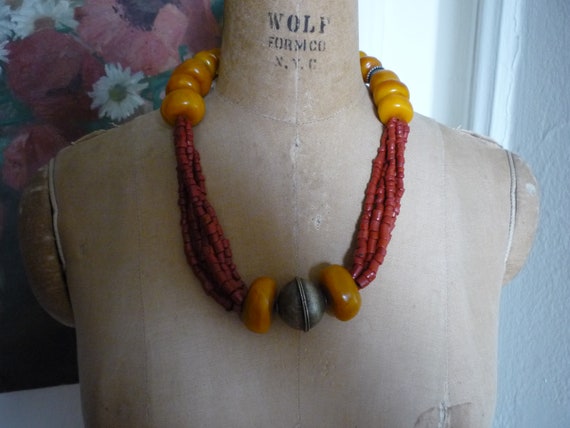 Vintage African Ethnic Tribal Chunky Simulated Resin… - Gem