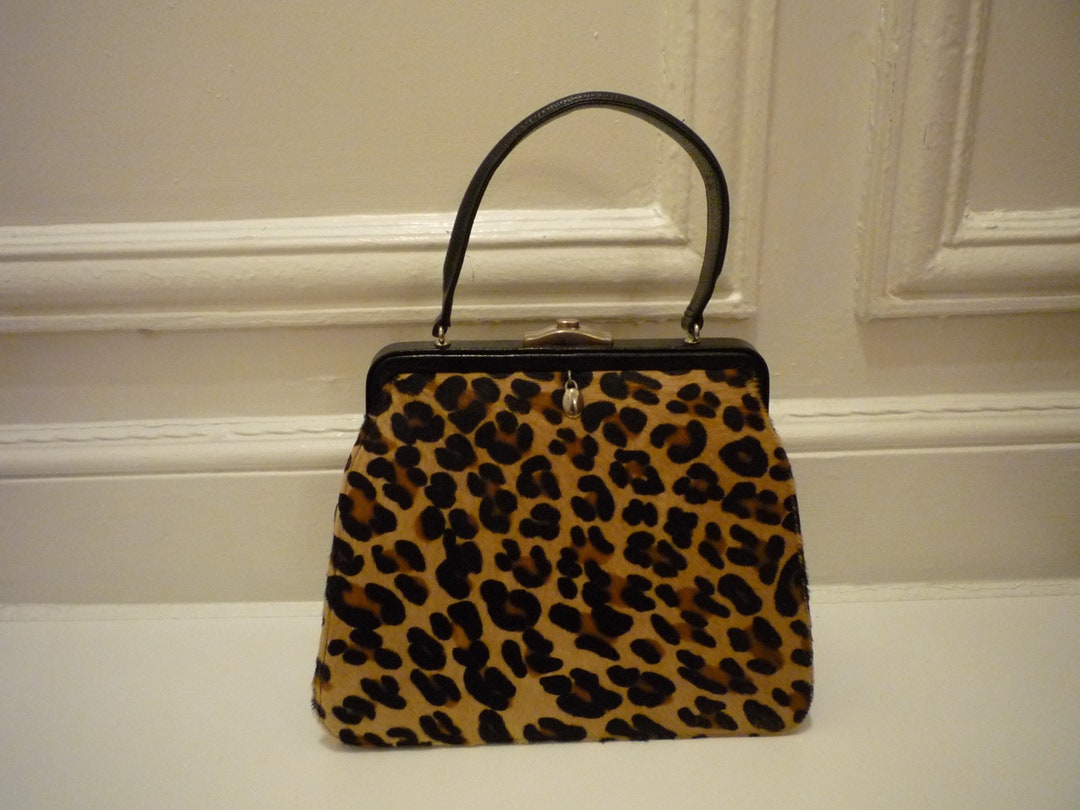 Vintage Glen Miller for Ann Turk Faux Leopard Skin Fur Black Leather ...
