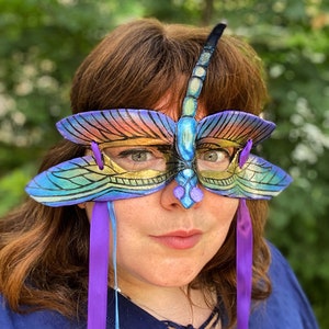 Iridescent Dragonfly Masquerade Leather Mask Custom Made to Order - Etsy