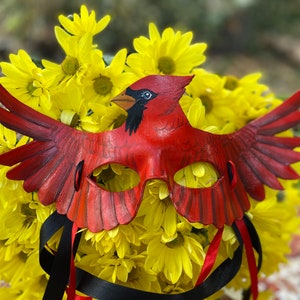 Cardinal Masquerade Leather Mask - Custom Painted Mask, Rigid Leather ...