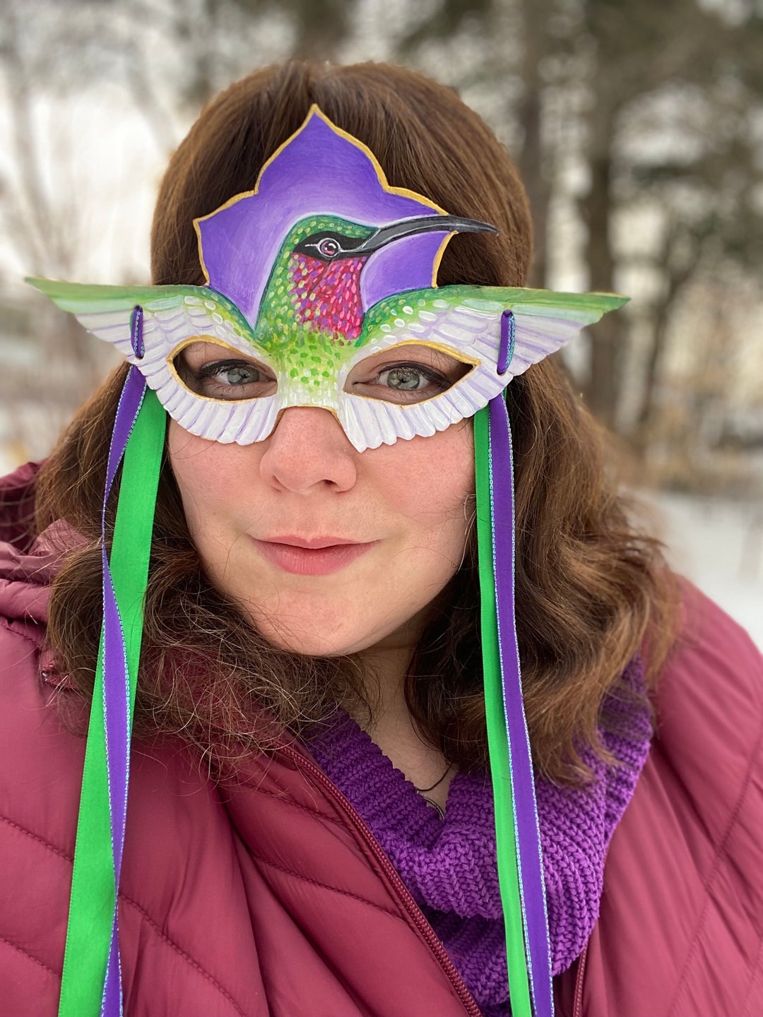 Custom Hummingbird Leather Masquerade Mask - Custom Painted Mask, Rigid ...