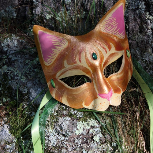 Brown Tabby Cat Handmade Leather Kitty Mask Masquerade - Etsy