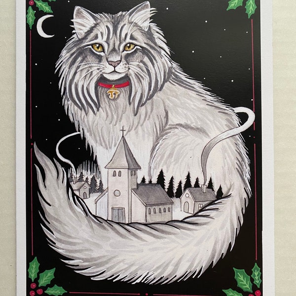 Yule Cat Card - Etsy