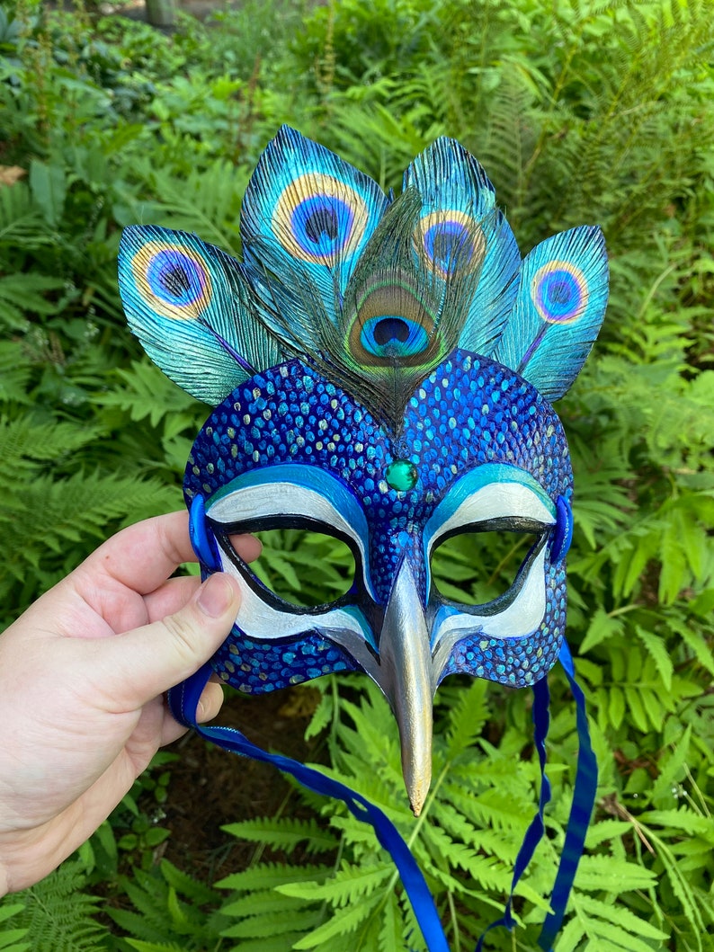 Custom Peacock Leather Masquerade Mask - Custom Painted Mask, Rigid ...