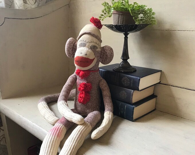 Vintage Sock Monkey, Hand Made Stuffed Animal, Red Heel Sock Monkey - Etsy