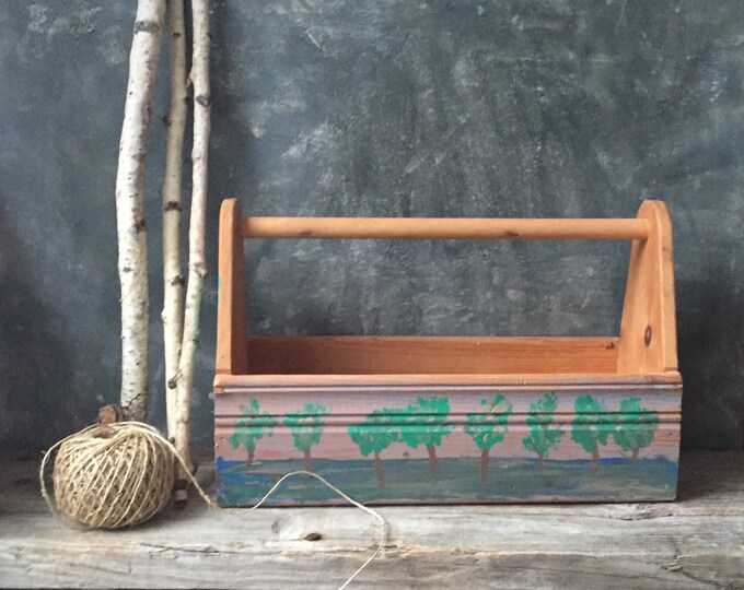 Wood Tool Box, Vintage Wooden Tool Caddy, Hand Painted Tote Box, Wood ...