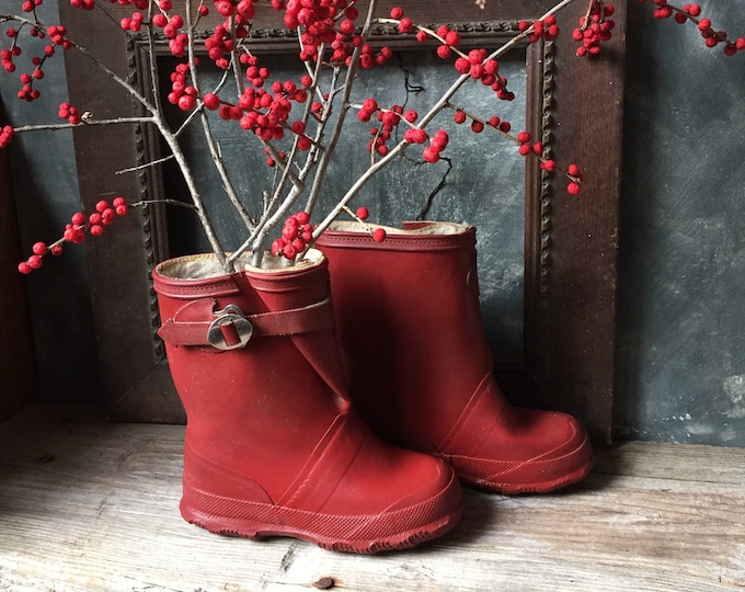 Red Vintage Overshoe Galoshes / Vintage Fleece Lined Galoshes / Vintage ...