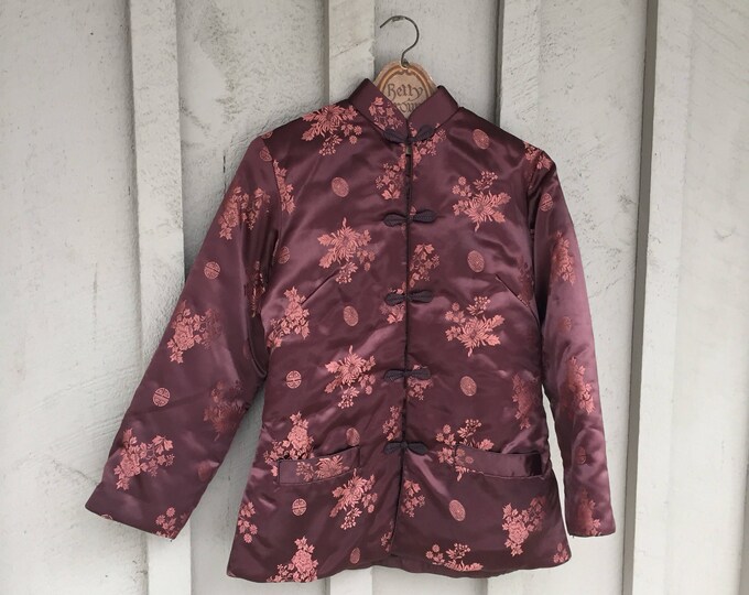 Satin Asian Jacket With Mandarin Collar: Vintage Burgundy Floral ...
