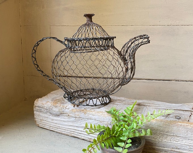 Vintage Wire Teapot Topiary Form With Hinged Lid, Vintage Wirework ...