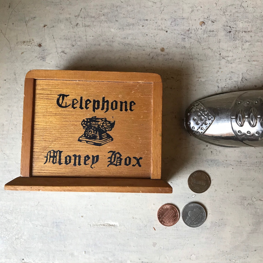Vintage Wooden Telephone Money Box, Mid Century Modern Phone Piggy Bank ...