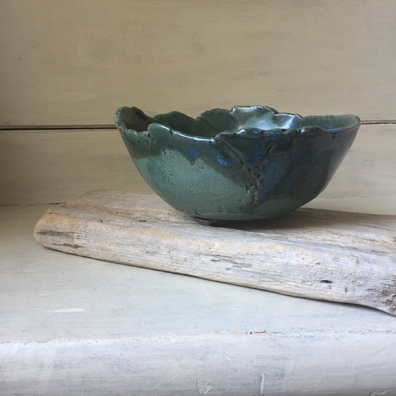 Blue Green Ceramic Bowl Hand Built Bowl Boho Pottery Bowl - Etsy