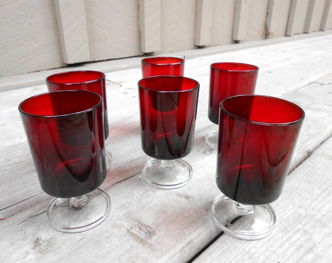 Ruby Red Luminarc Set of Six Vintage Water or Wine Glasses: Luminarc ...