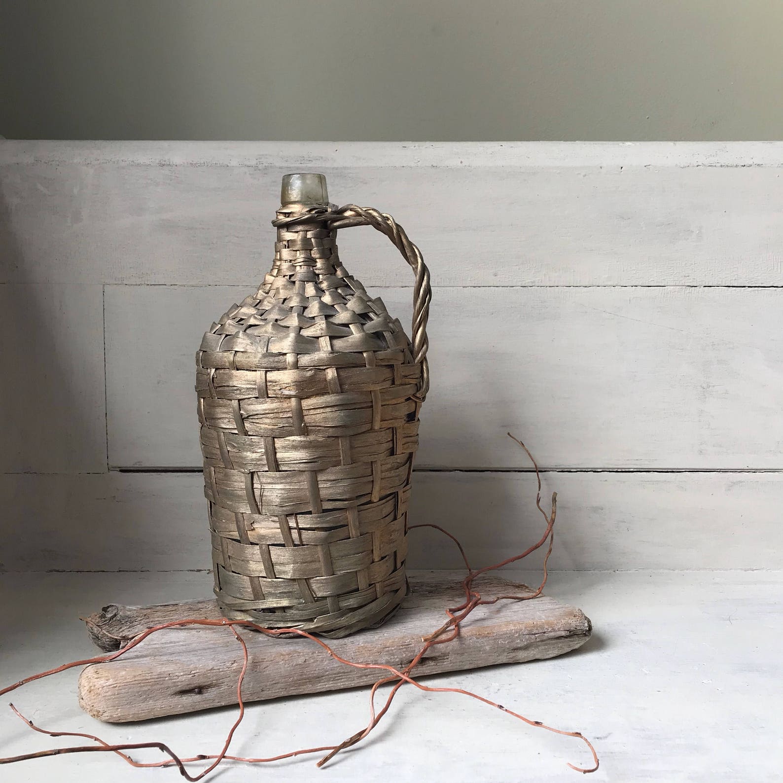 Wicker Wrapped Bottle Vintage Wine Bottle Rustic Demijohn - Etsy